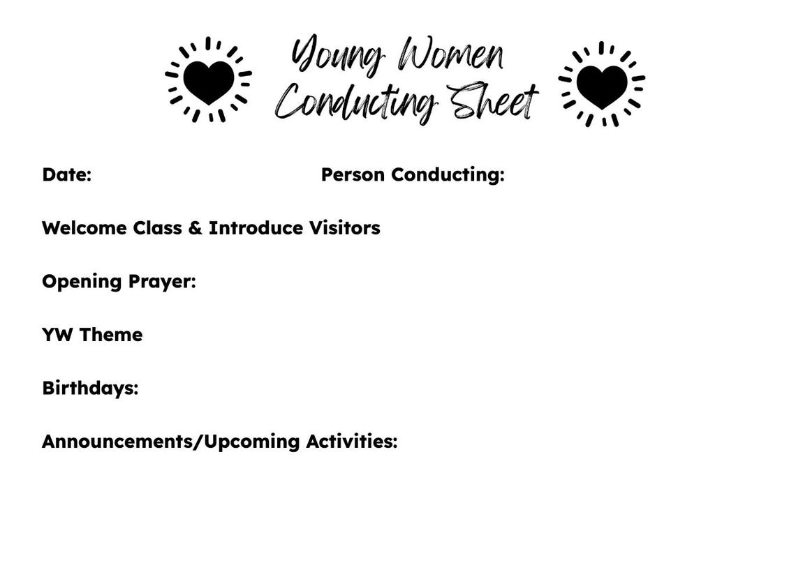 2025 Young Women Conducting Sheet (2 Pages) - Digital and PDF Versions ...
