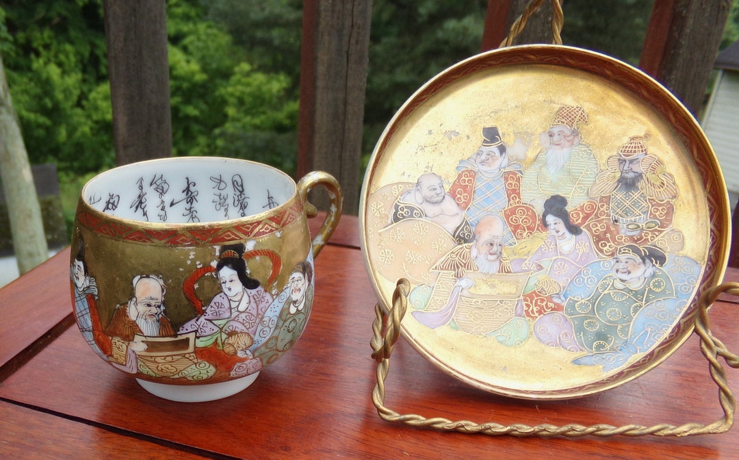 Japanese Egg Shell Satsuma Porcelain Tea Cup and Saucer Hand Painted ...