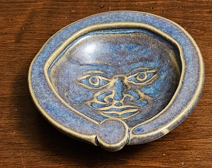 Artist Signed Hand Formed Clay Pottery Blue Round Catchall Dish With ...