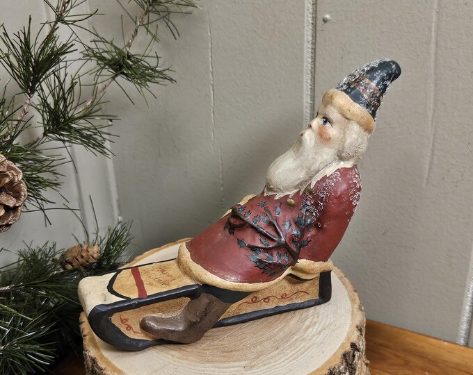 Vintage 2002 Walnut Ridge "holiday Sledding" Chalkware Santa ...