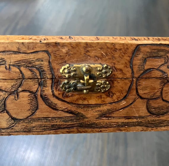 Victorian Pyrography Woodburned Glove Box with Grapes… - Gem