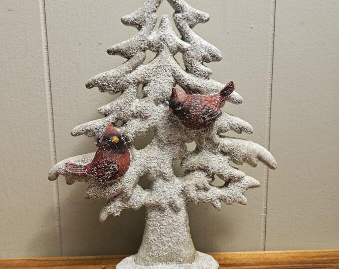 Tall Vintage Cold Cast Resin White Tree With Pair of Christmas Red ...