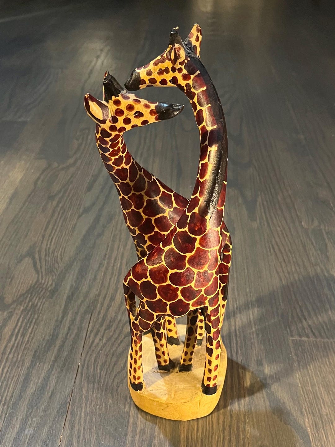 Kenyan Giraffe Pair Hand Carved From One Piece of Wood - Vintage Hand ...
