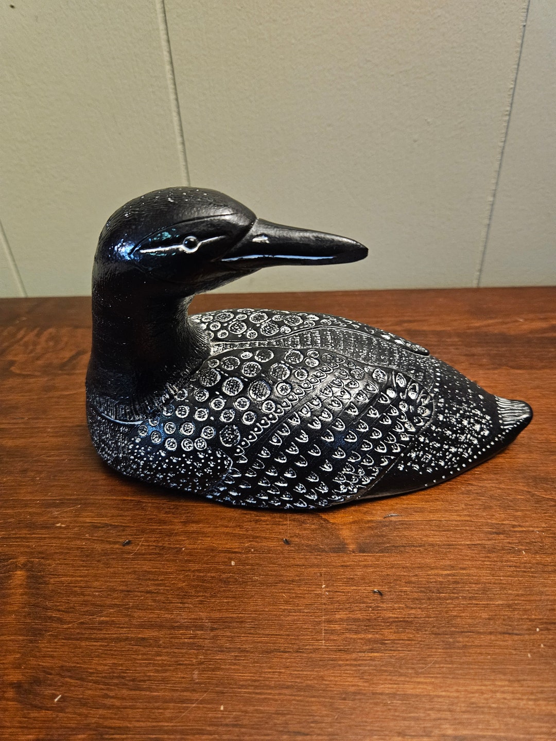 Carved Black Soapstone Sculpture of Loon - Signed and Dated by Artist ...