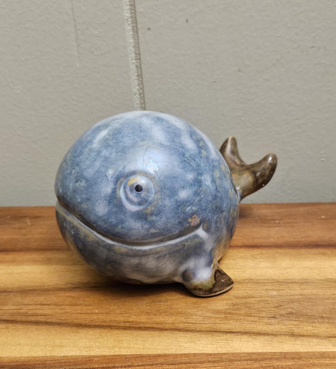 Pottery Whale Glazed Sculpture With Rustic Formed and Carved Detail ...