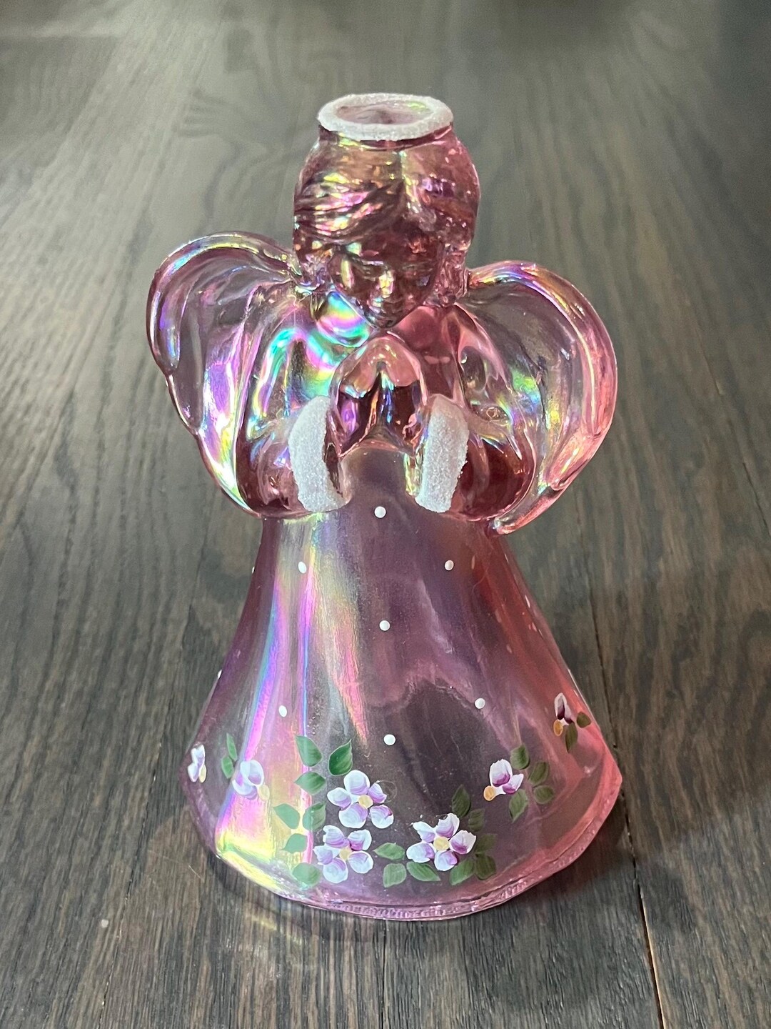 Fenton Art Glass Vintage Pink Irridescent Angel Hand Painted, Artist ...