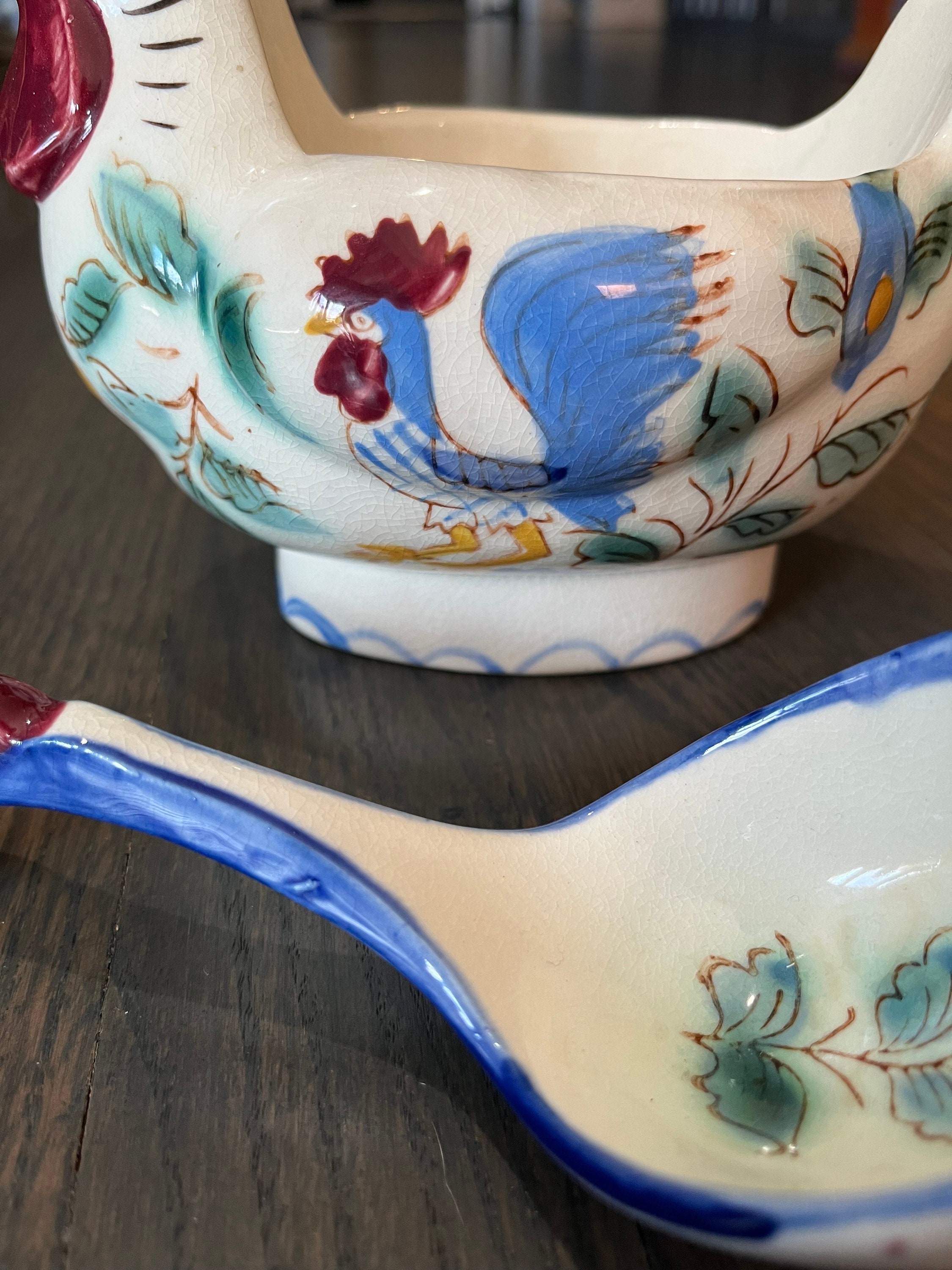 Collectible Vintage Nasco Hand Painted Ceramic Rooster Gravy Boat With ... Collectible Vintage Nasco Hand Painted Ceramic Rooster Gravy Boat With ...
