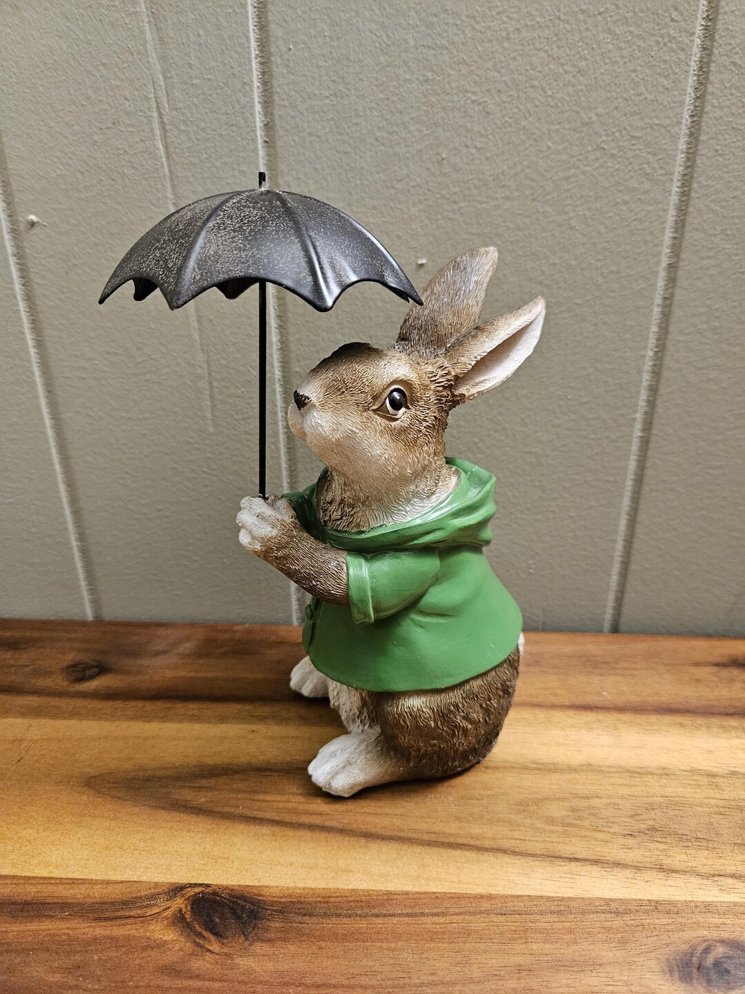 Vintage Matte Finish Bunny Hand Painted With Metal Umbrella / Green ...