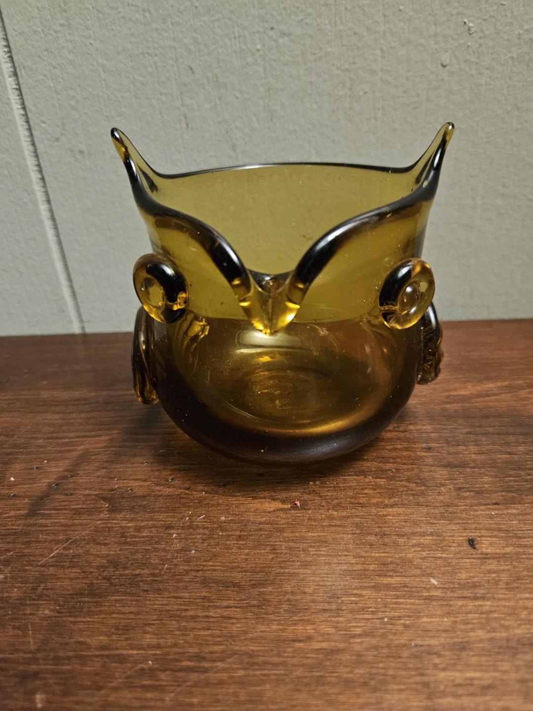 Blenko Vintage MCM Amber Handblown Swedish Glass Owl Dish / Creamer ...