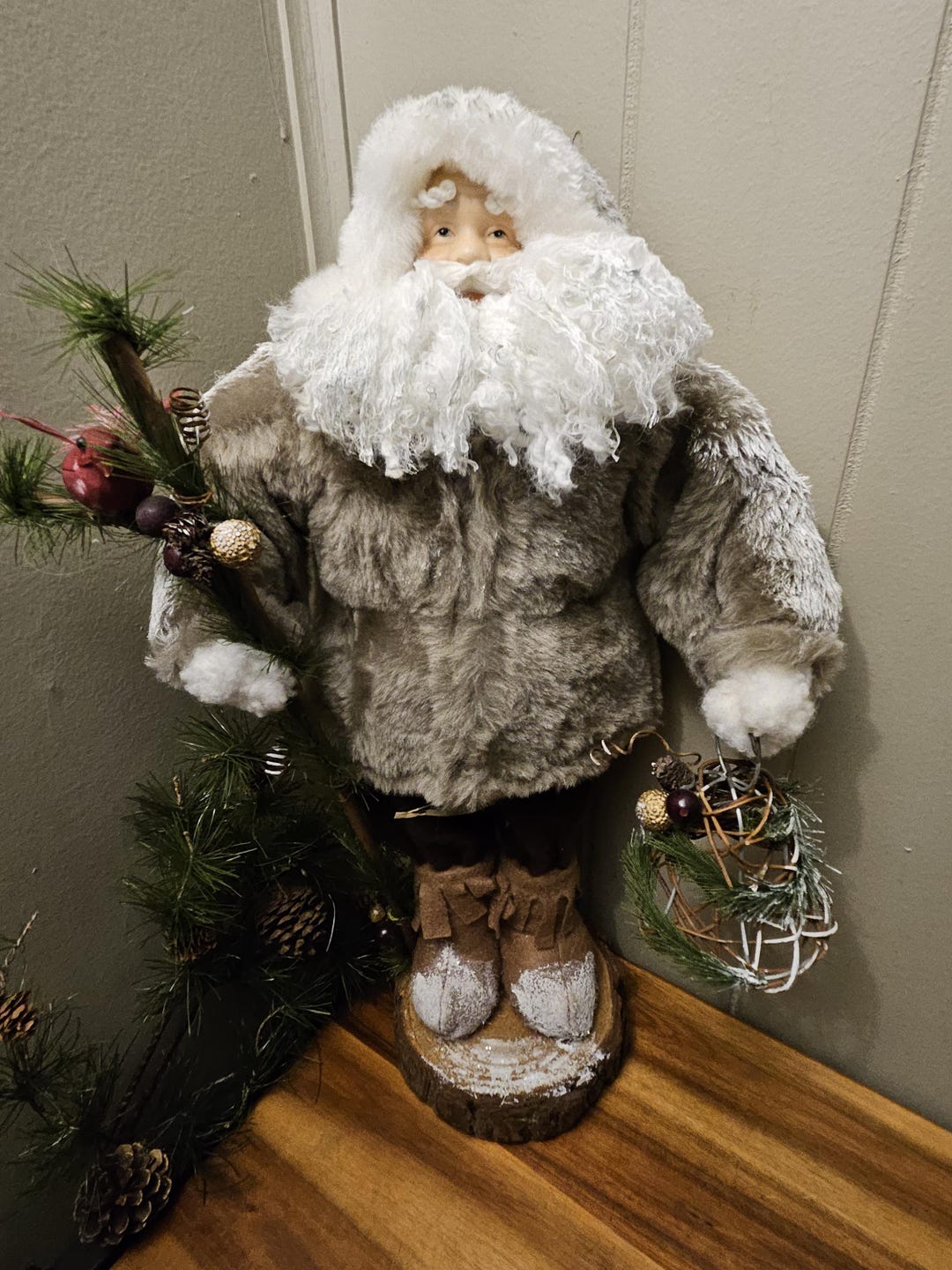 Vintage LARGE 18" Tall Woodland Santa Claus Figurine - Hand Painted ...