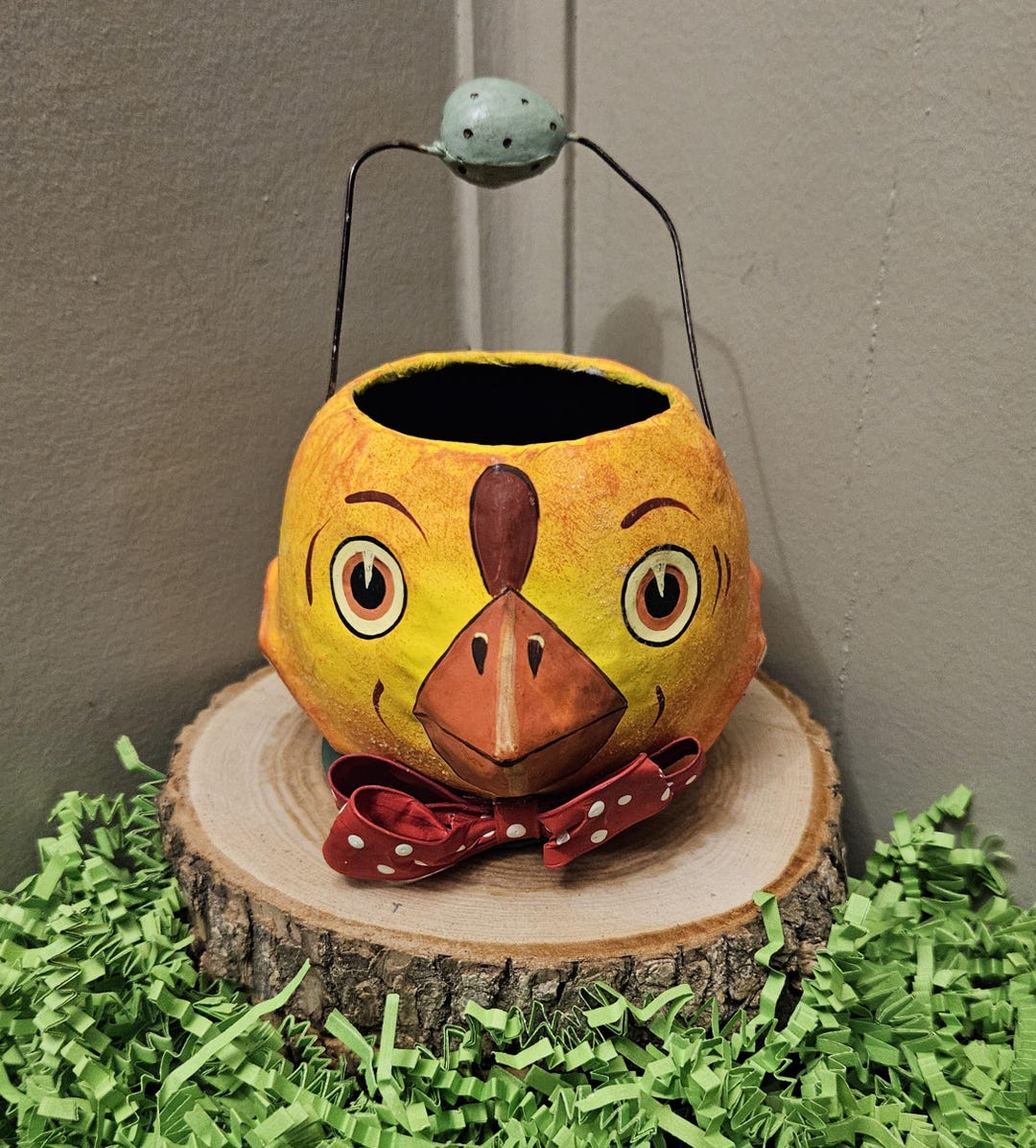 Vintage Papier Mache Chick Chicken Sculpture Pail / Figurine - 8"h (w ...