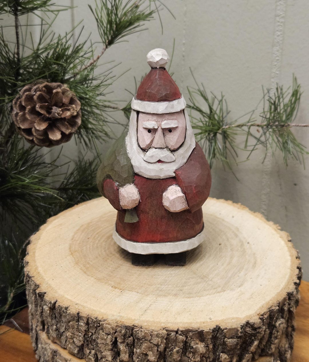 Hand Carved Wood Santa Figurine Carving - Original Art Piece Artist ...