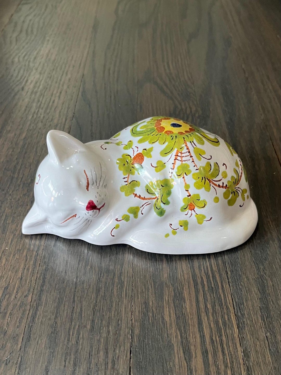 Italian Pottery Sleeping Cat Ceramic Hand Painted Vintage Sculpture ...