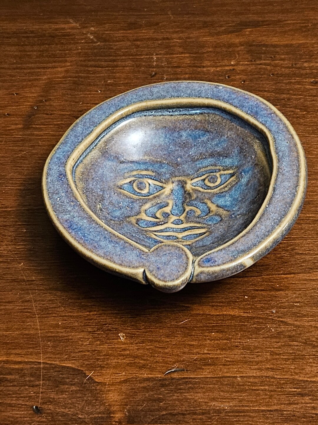 Artist Signed Hand Formed Clay Pottery Blue Round Catchall Dish With ...