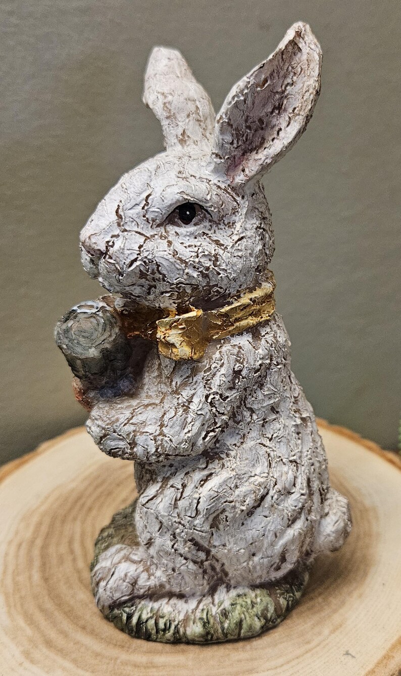 Bunny Rabbit With Carrot - 3" W X 5" H - Cast Resin - Easter Sculpture ...