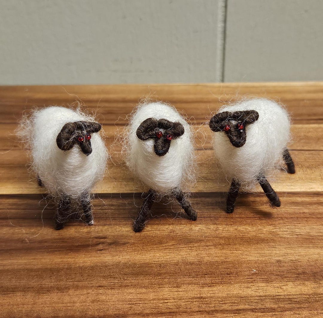 Wired Felted Wool Lambs / Sheep - Set of 3 With Black Wire Faces and ...