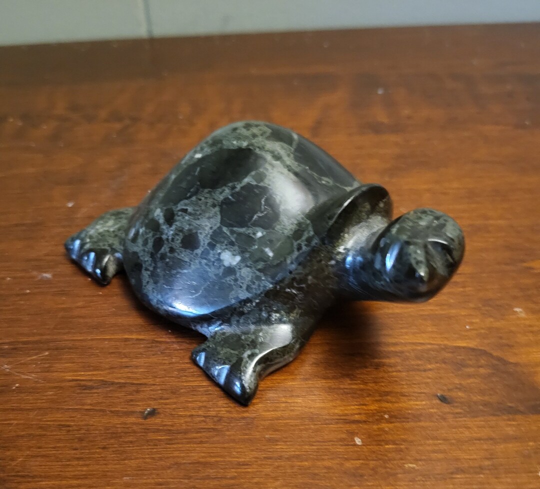 Hand Carved Stone Turtle - Green Jade Colored Carved Tortoise - 4.5 ...