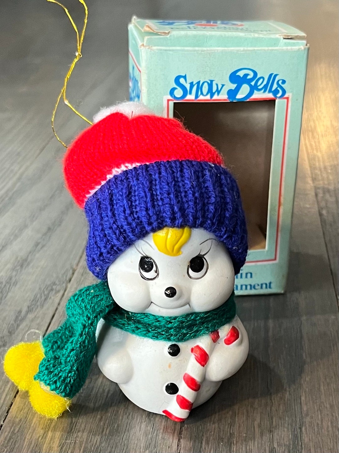 Snow Bells Porcelain Hand Painted Snowman Bell Ornament With Original ...