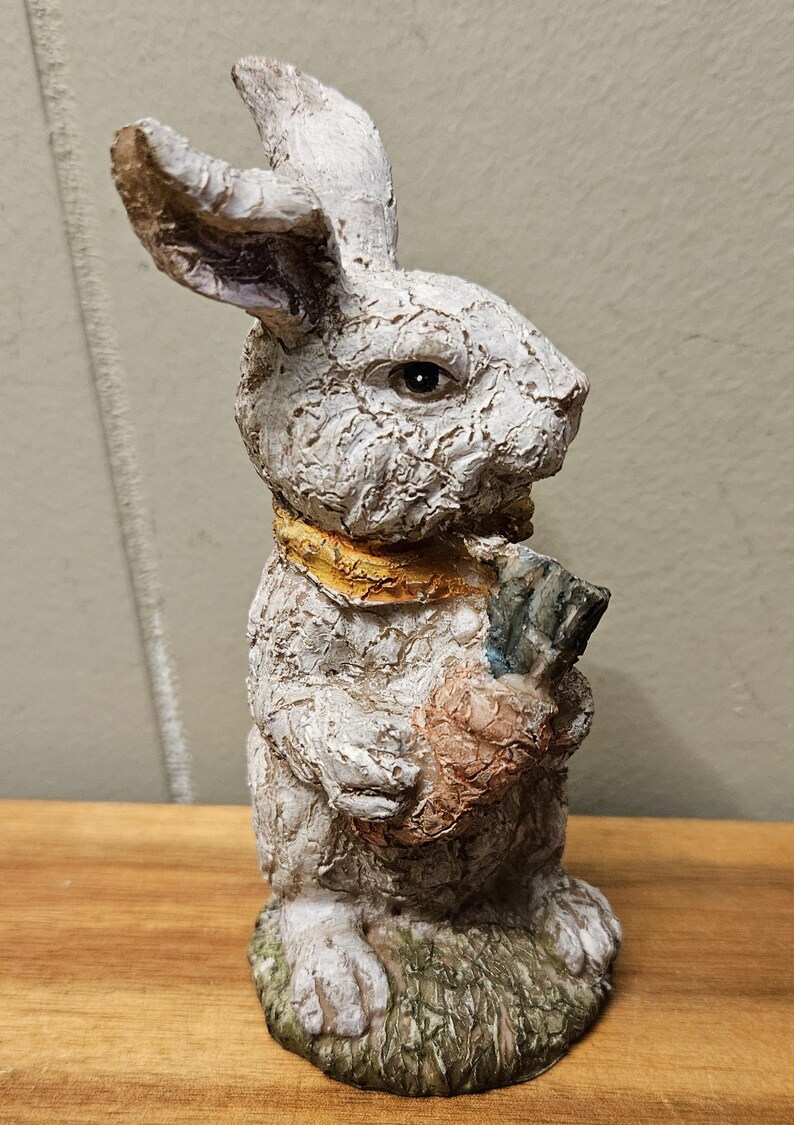 Bunny Rabbit With Carrot - 3" W X 5" H - Cast Resin - Easter Sculpture ...