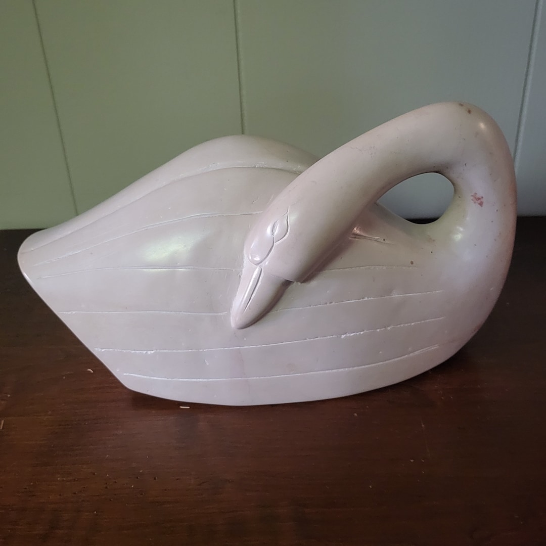 Large Artist Hand Carved Stone Swan Goose Sculpture - White Alabaster ...