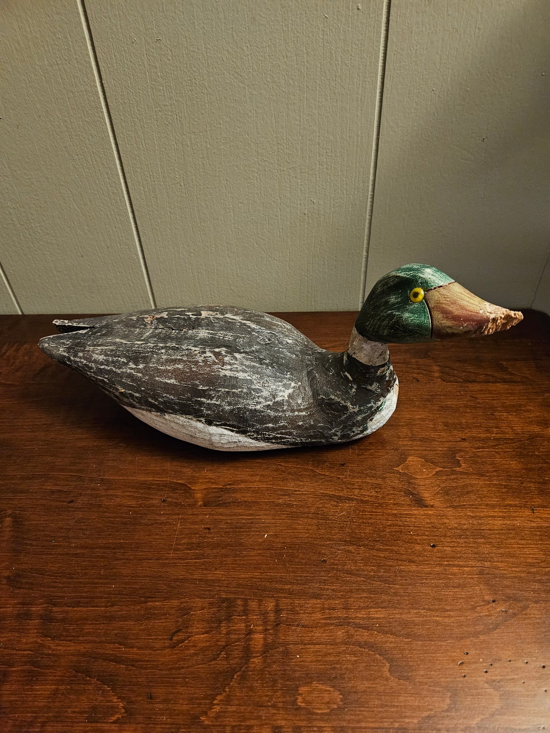 Vintage 1936 Solid Wood Mallard Duck Decoy Hand Carved 14 Long bill to ...
