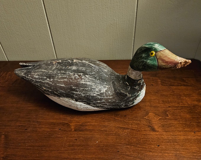Vintage 1936 Solid Wood Mallard Duck Decoy Hand Carved 14" Long (bill ...