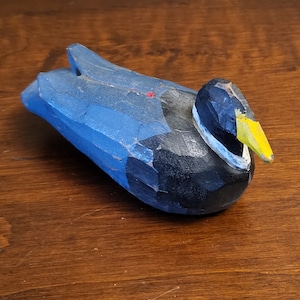 Miniature Hand Carved Wooden Duck Decoy - Blue, Black and Yellow - 4.5 ...