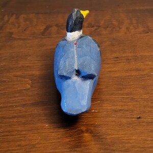 Miniature Hand Carved Wooden Duck Decoy - Blue, Black and Yellow - 4.5 ...