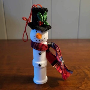 Handmade Wooden Spool Snowman Holiday Christmas Ornaments (set of 3 ...