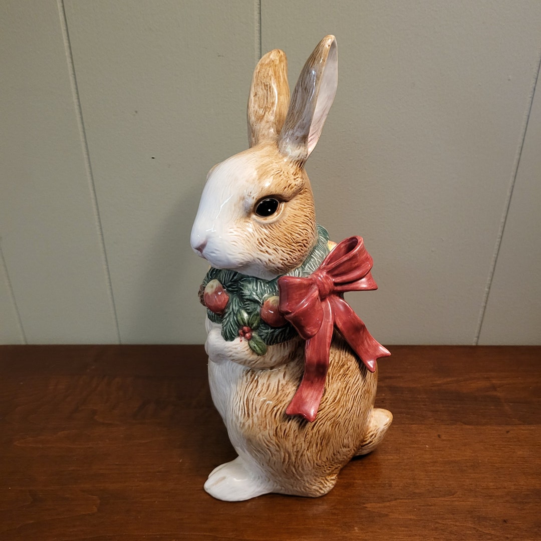 Vintage 1991 Fitz & Floyd Christmas Standing Rabbit With Apple Fruit ...