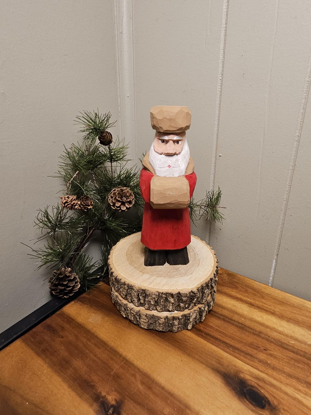 Hand Carved Wood Santa Figurine Carving - Original Art Piece Artist ...