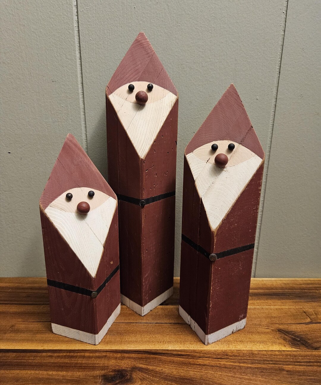 Set of 3 - Recycled Fence Post Swedish Santa Claus Christmas Decoration ...