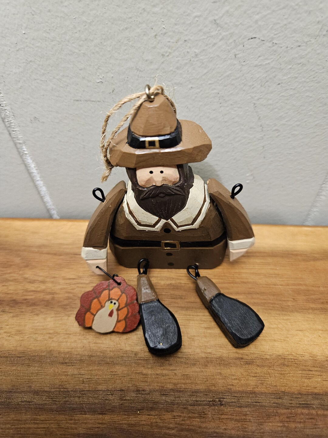 Pilgrim With Turkey Shelf Sitter Artist Hand Made, Painted Halloween ...