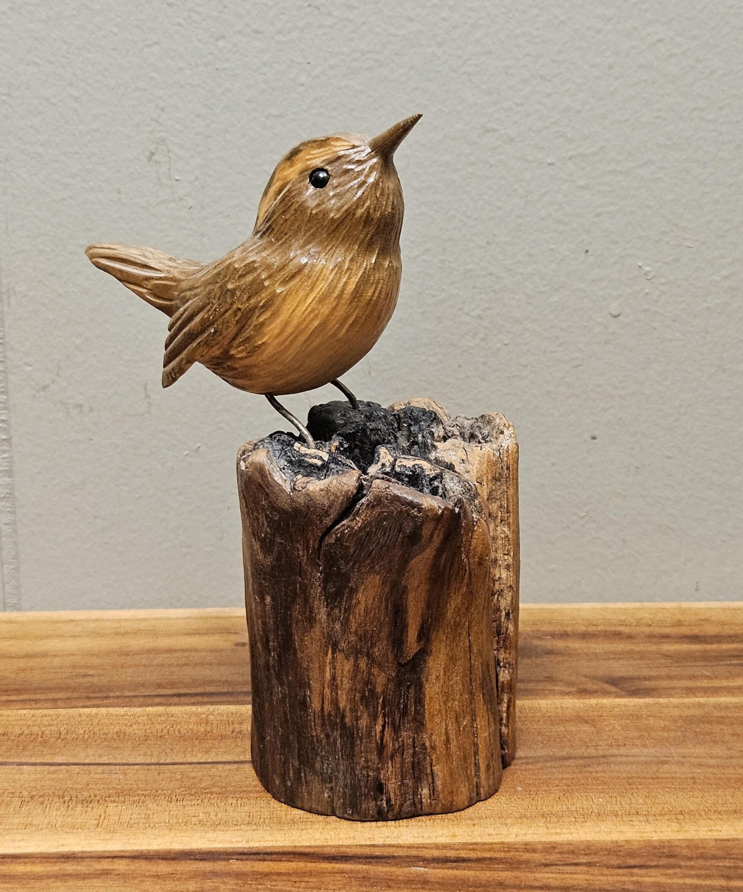 Hand Carved and Painted Wren on Wood Branch Base - 6" Tall X 4" Wide ...