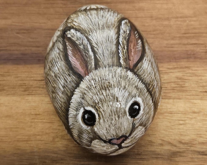 Realistic Hand Painted Bunny Rabbit River Rock - Artist Painted ...