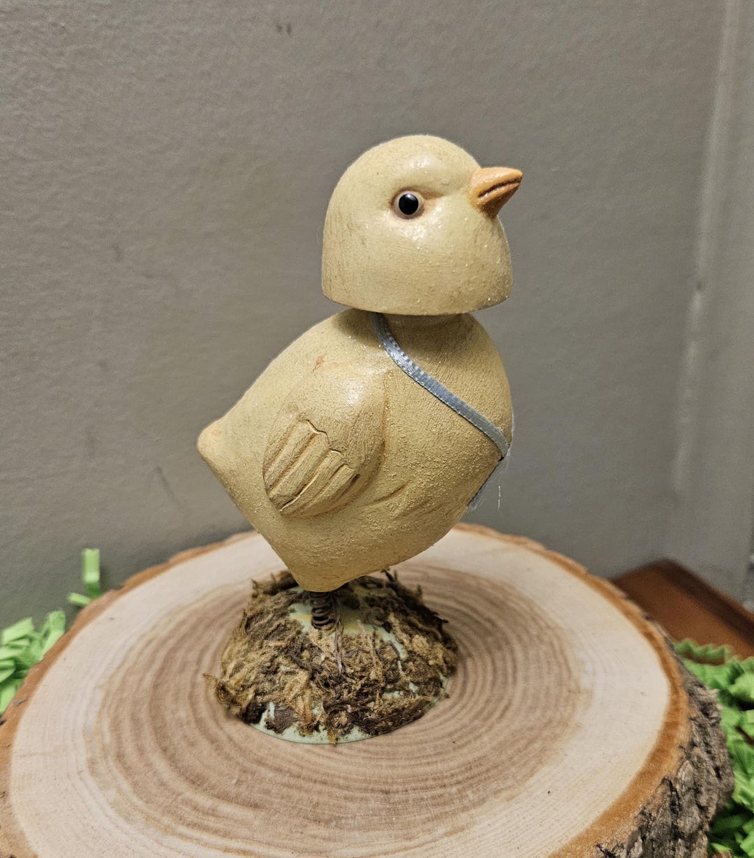 Vintage Primitive Hand Painted Baby Chick - Bobble Head - Spanish Moss ...