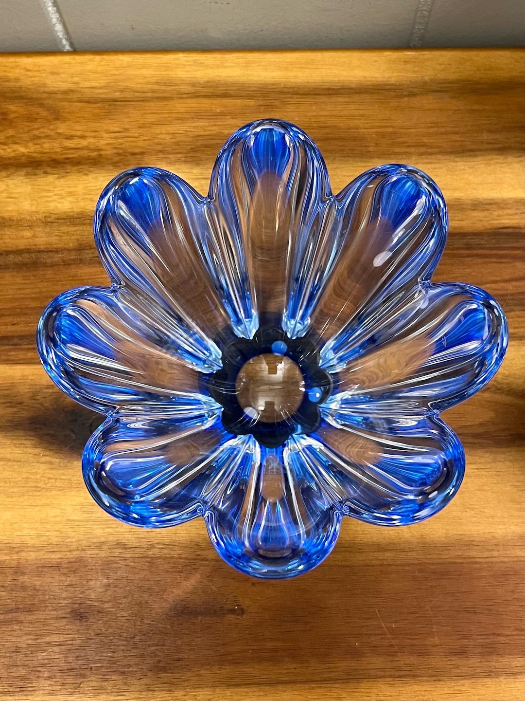 Orrefors Sweden Mayflower Signed Jan Johansson Blue 8 Petal Round Bowl ...