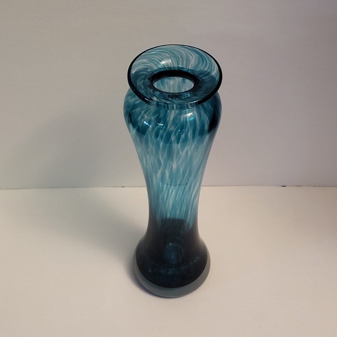 August Hueter Hand Blown Studio Art Glass Vase - Aquamarine Blue ...