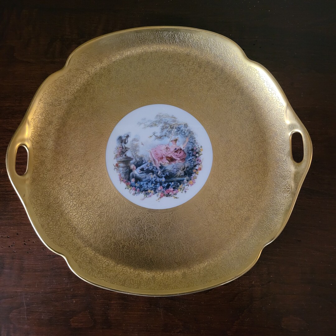 Pickard China 1930's 24K Gold Cake Plate With Hand Painted Porcelain ...