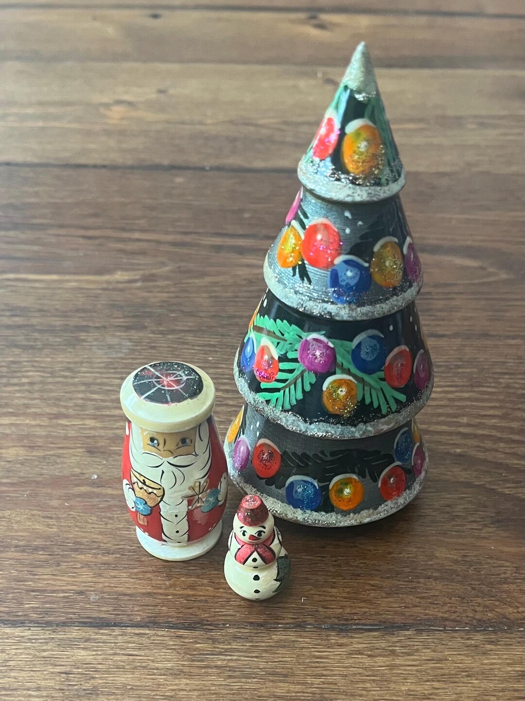 Christmas Tree Vintage Hand Painted Matryoshka Russian Wood Nesting ...