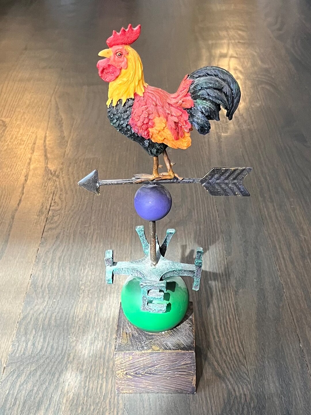 Rooster Tabletop Colorful Weather Vane With Wood Base - Etsy