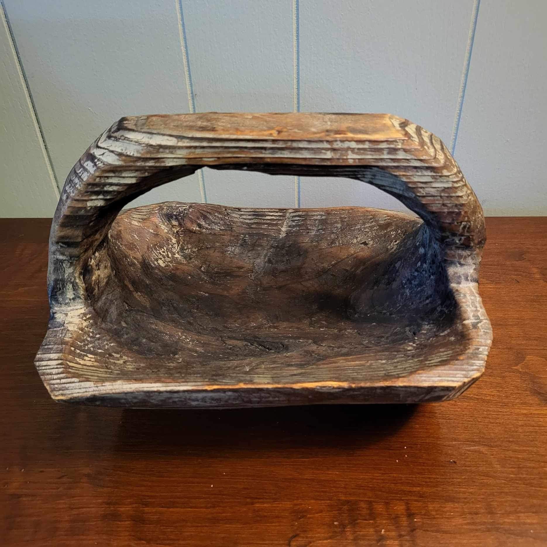 Rustic Hand Carved Wood Basket - Etsy