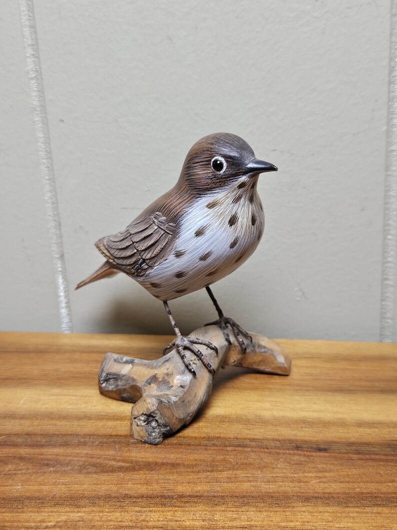 Sparrow Wren With Realistic Wire Feet on Driftwood Base- Artist Carved ...