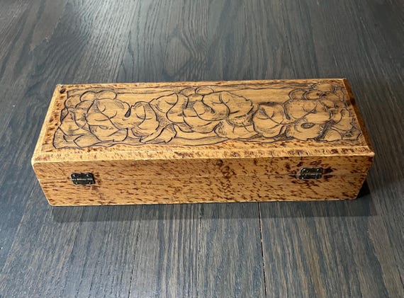 Victorian Pyrography Woodburned Glove Box with Grapes… - Gem