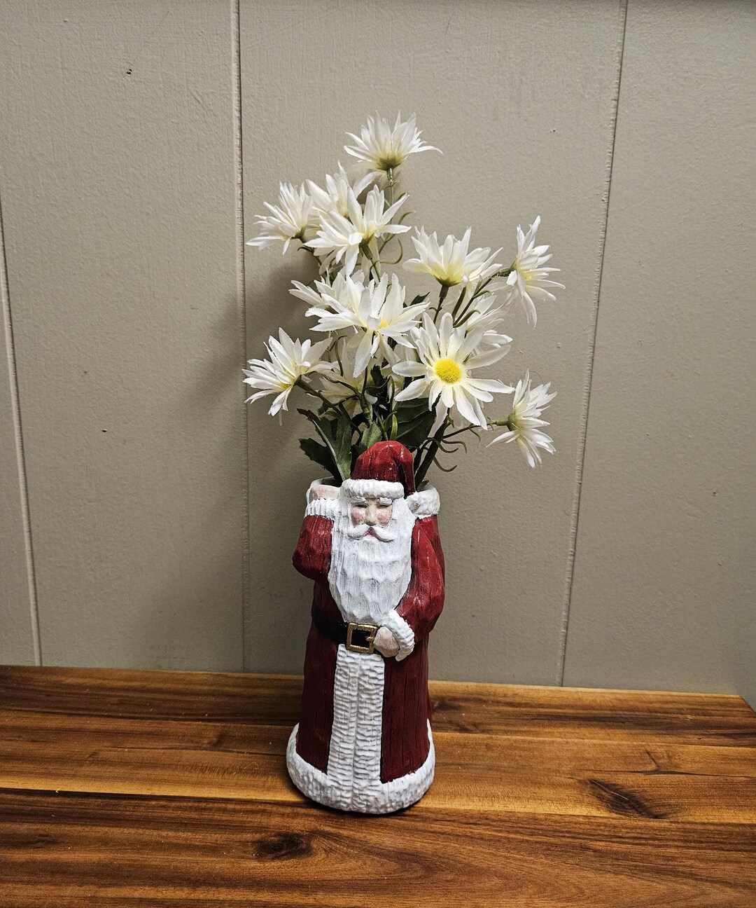 Vintage 1990's Hand Painted Artist Signed Santa Vase / Container - 8" H ...