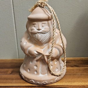 Vintage Artist Hand Formed, Carved Terra Cotta Pottery Clay Santa Bell ...