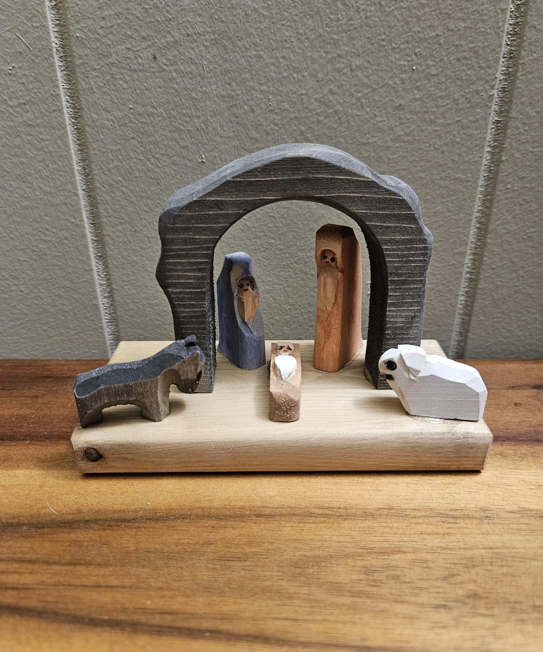 Artist Hand Carved and Painted Wood Holy Family Nativity Set With ...