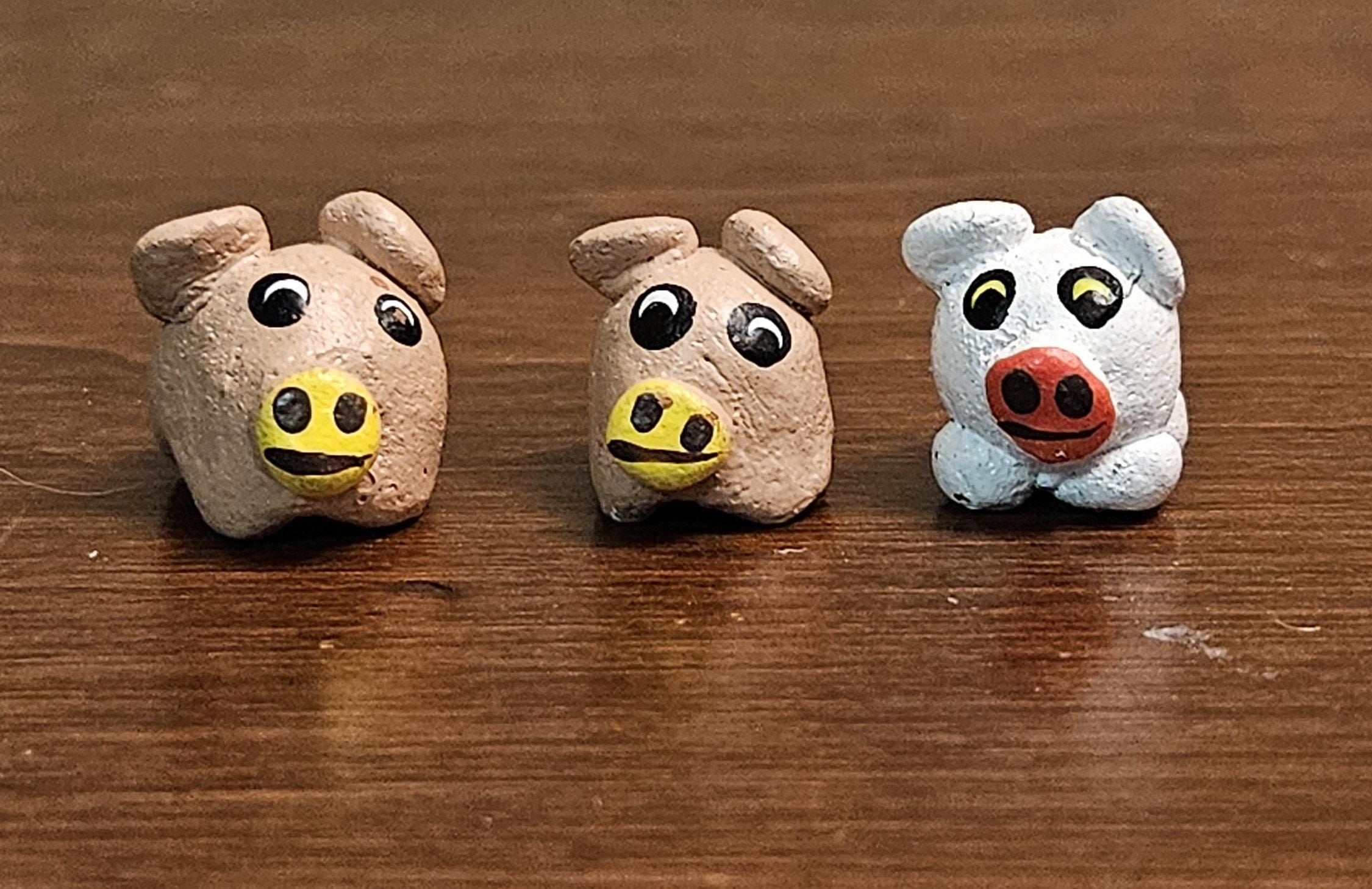 Hand Made Set of 3 Clay Adorable Miniature Pink Baby Pigs - Tiny ...