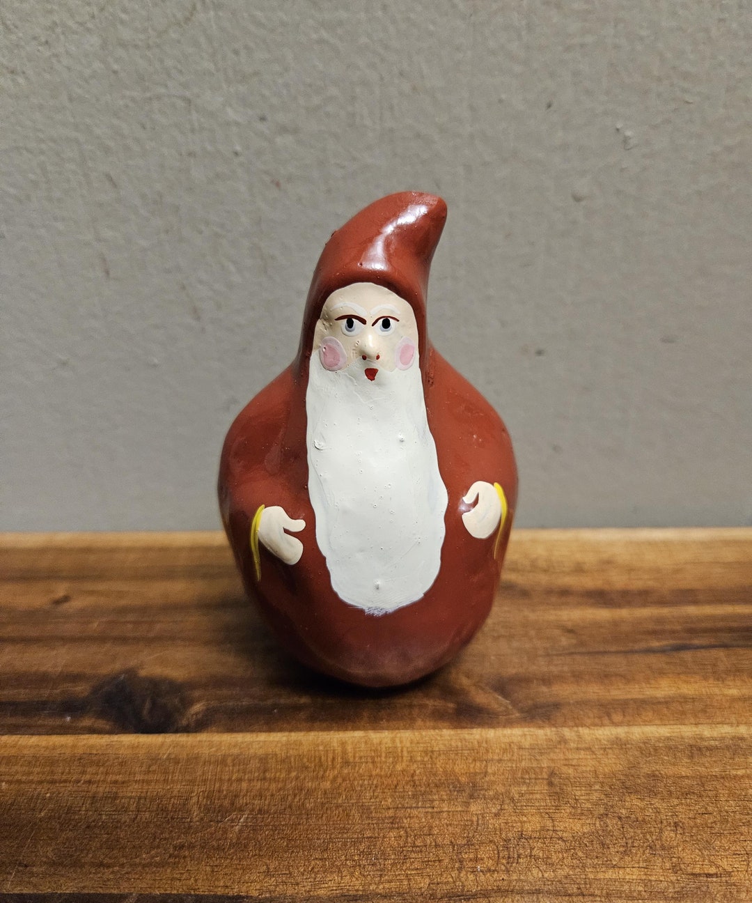 Folk Art Vintage Roly Poly Molded Clay Artist Made Santa Claus / Saint ...