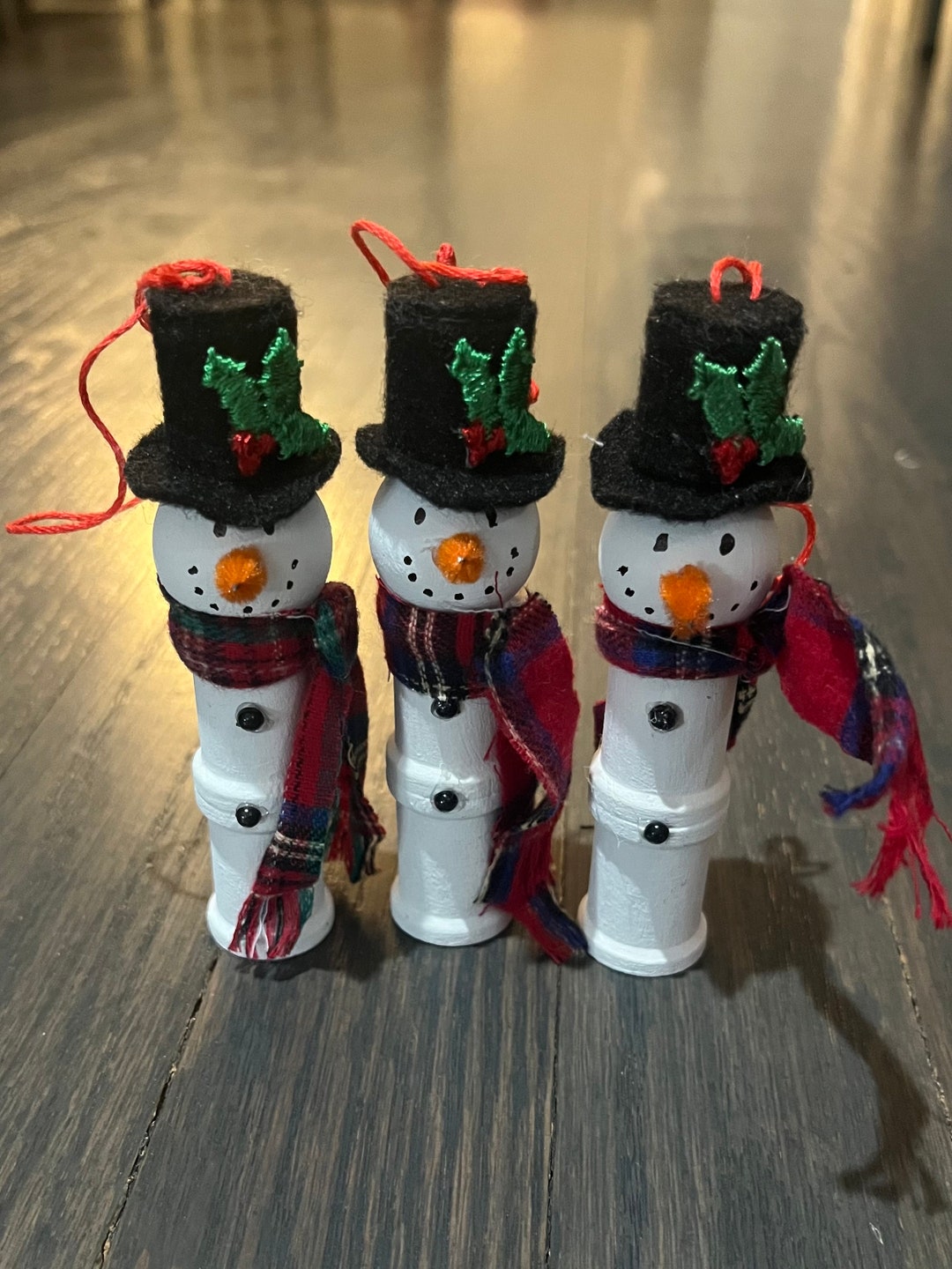 Handmade Wooden Spool Snowman Holiday Christmas Ornaments (set of 3 Snowmen) - Etsy